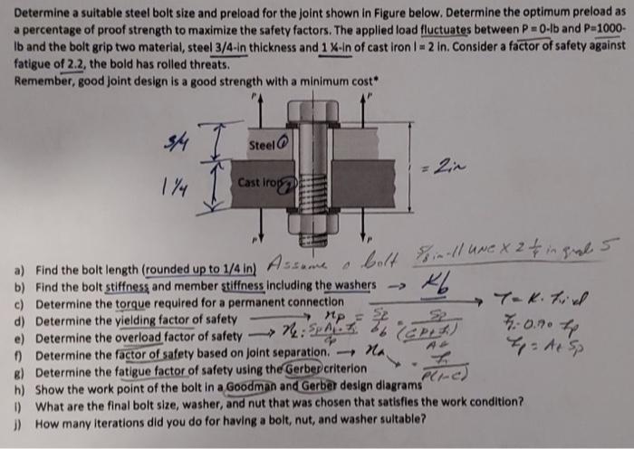 Solved Determine a suitable steel bolt size and preload for | Chegg.com