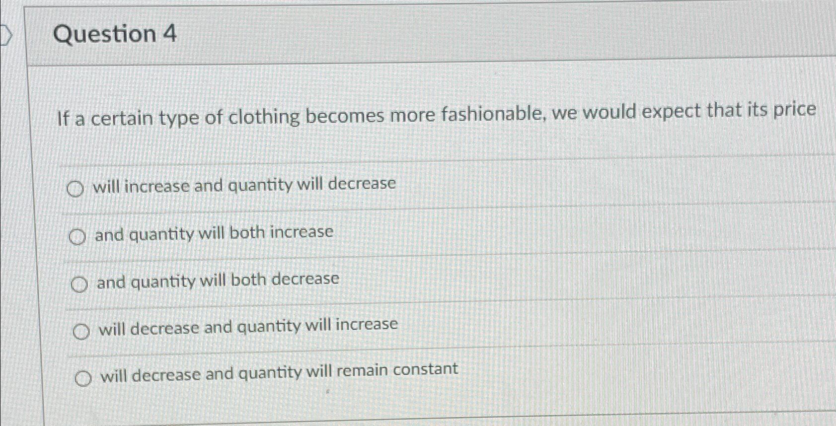 Solved Question 4If a certain type of clothing becomes more | Chegg.com