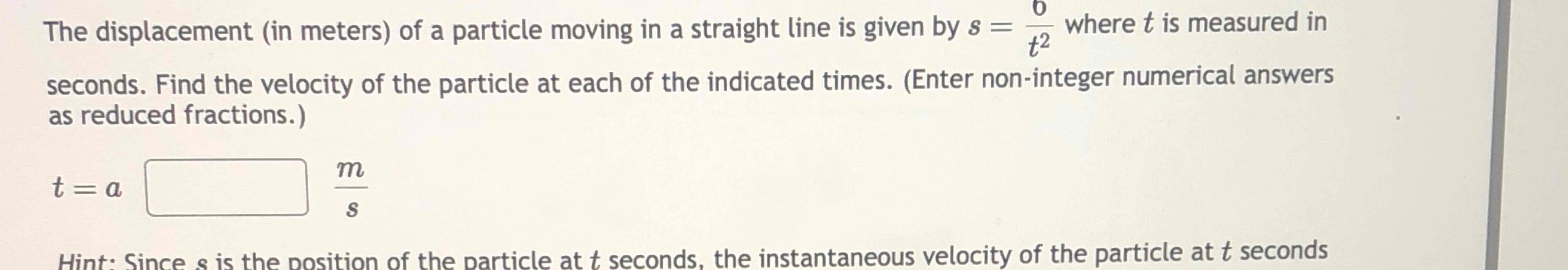 Solved The displacement (in meters) ﻿of a particle moving in | Chegg.com
