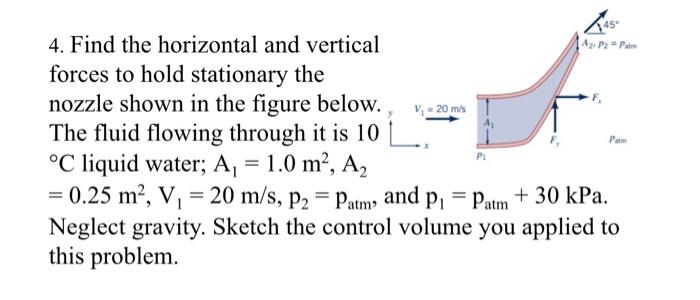 Solved 4. Find the horizontal and vertical forces to hold | Chegg.com