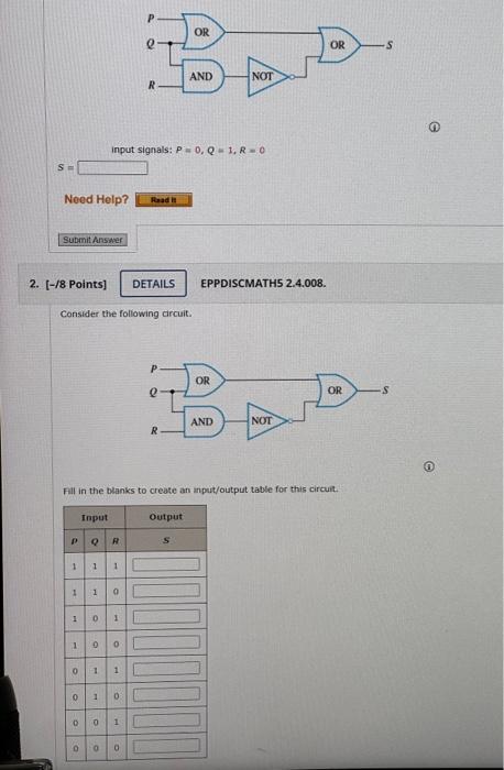 Solved input signals: P=0,Q=1,R=0 | Chegg.com