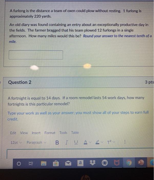 Solved A furlong is the distance a team of oxen could plow | Chegg.com