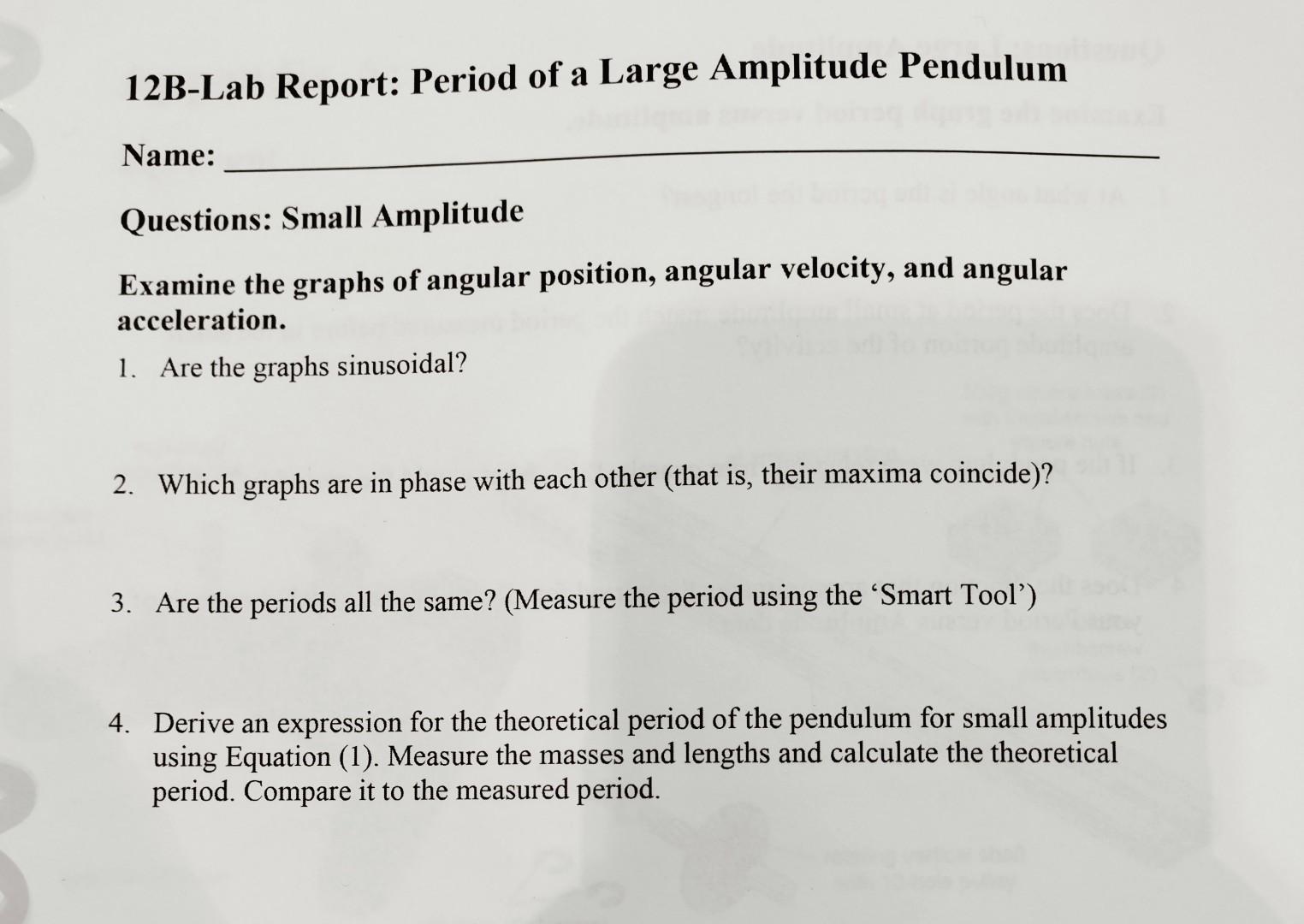 Solved 12B-Lab Report: Period of a Large Amplitude Pendulum | Chegg.com