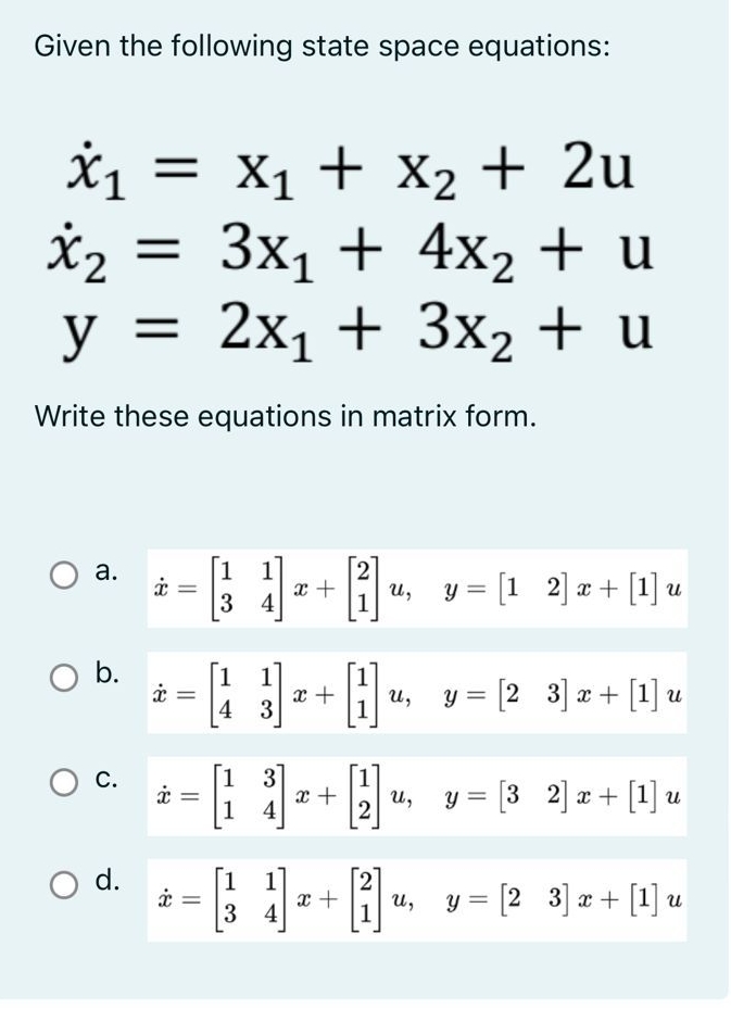 Solved Given the following state space | Chegg.com
