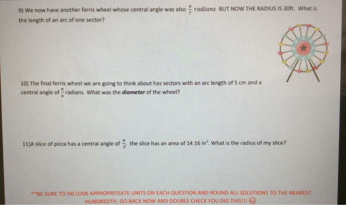 Solved radians BUT NOW THE RADIUS IS 30ft. What is 9) We now | Chegg.com