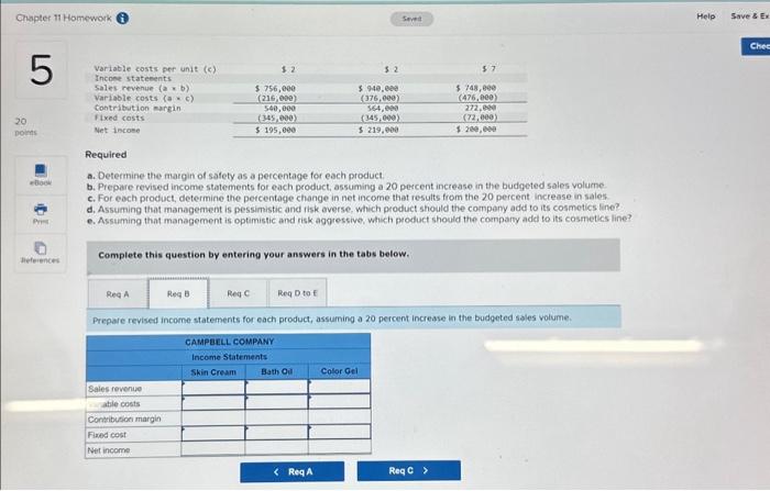 Solved Chapter 11 Homework i 5 20 points eBook Print | Chegg.com