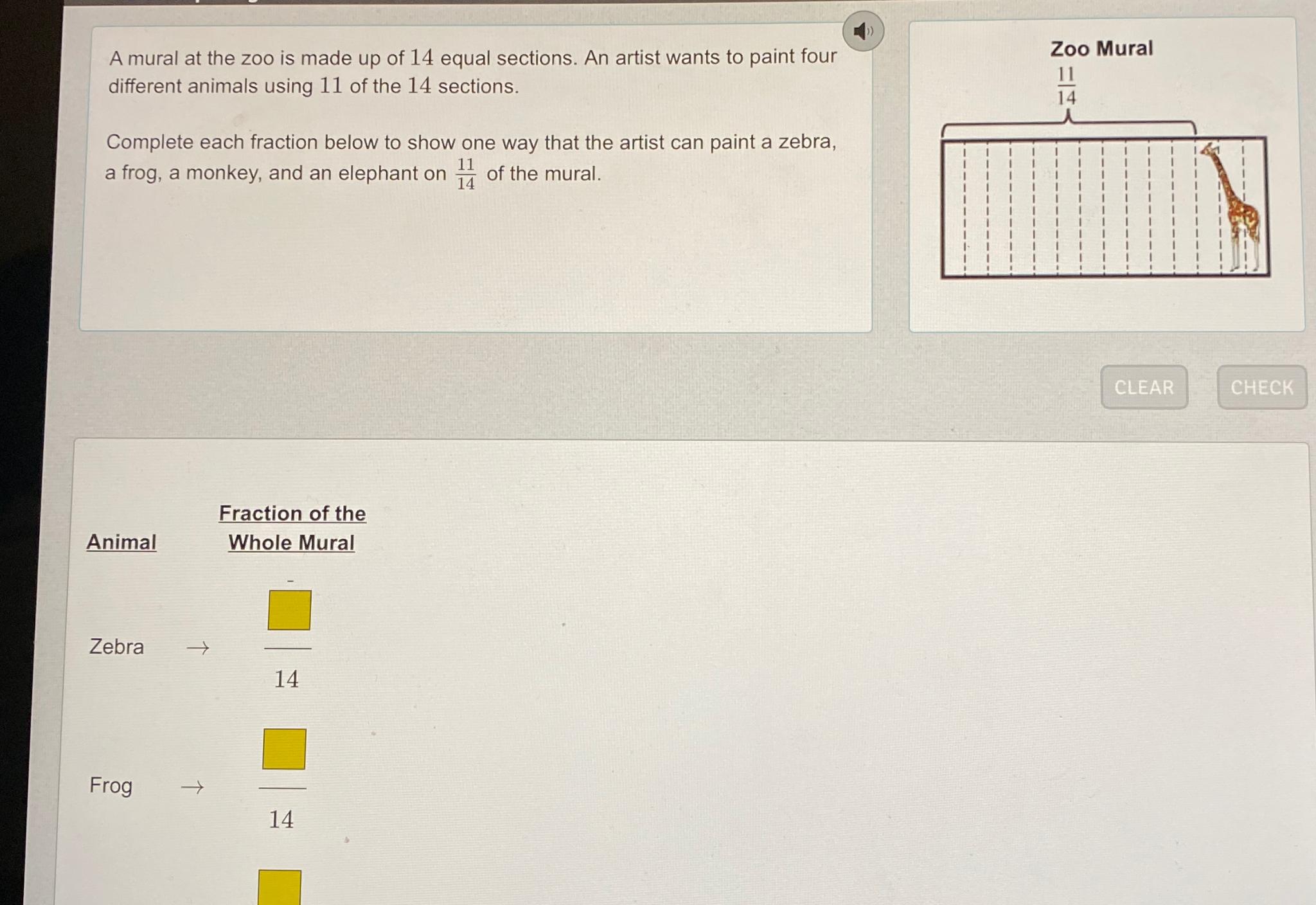 A mural at the zoo is made up of 14 ﻿equal sections. | Chegg.com