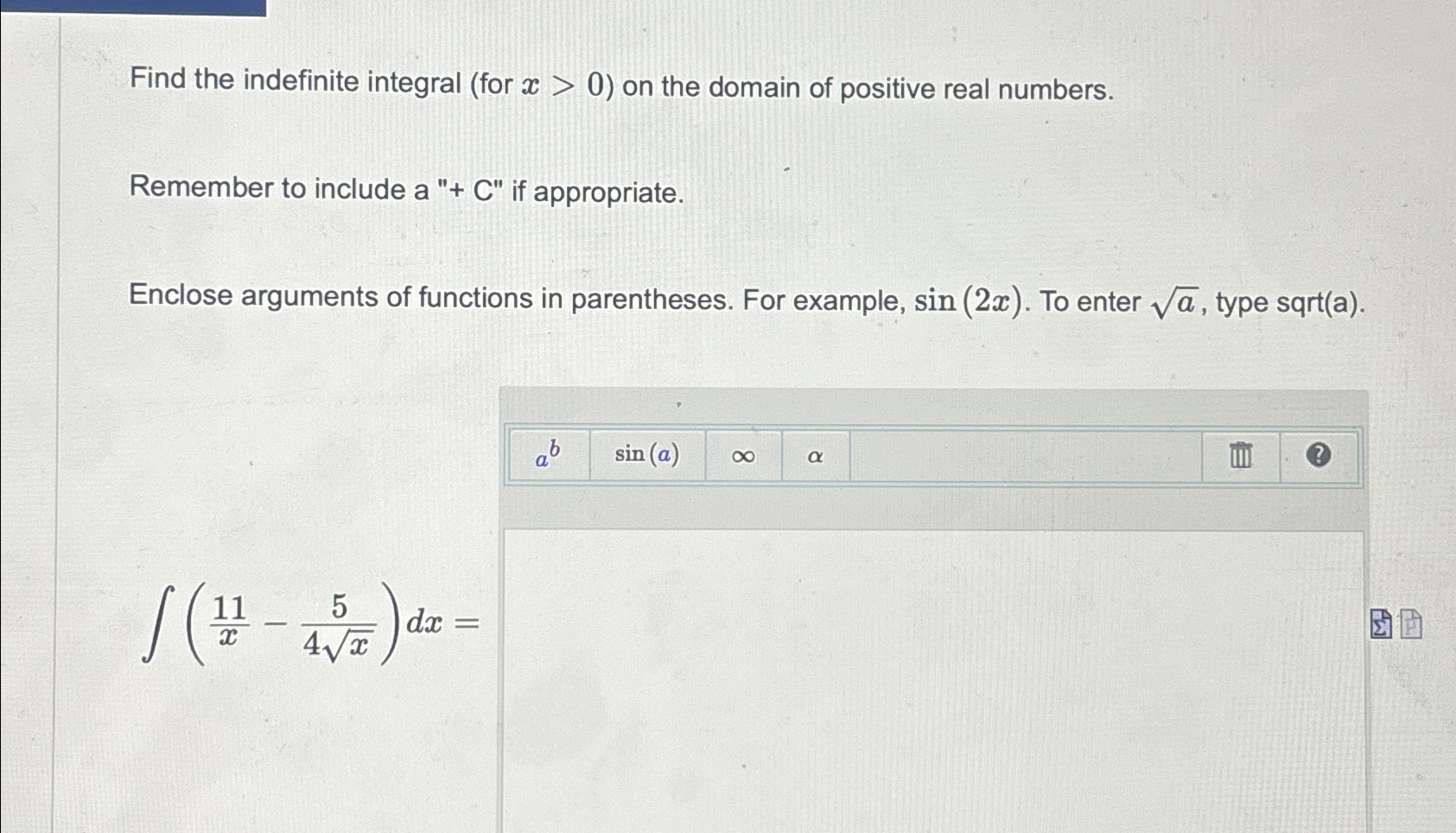 Solved Find The Indefinite Integral For X 0 ﻿on The