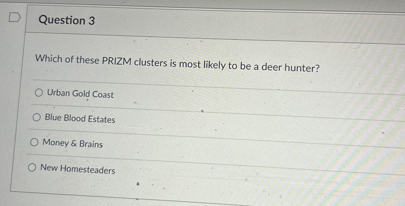 Solved Question 3Which of these PRIZM clusters is most | Chegg.com
