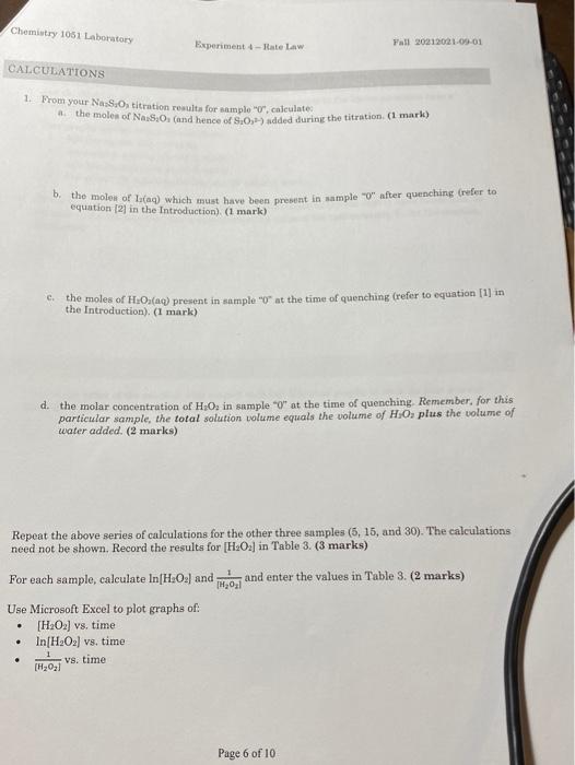 Chemistry 1051 Laboratory Experiment 4-Rate Law Fall | Chegg.com