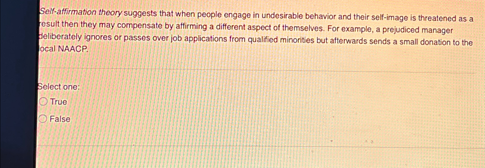 Solved Self-affirmation theory suggests that when people | Chegg.com