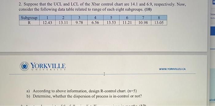 Solved 2. Suppose that the UCL and LCL of the Xbar control | Chegg.com