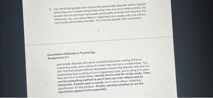 Solved 3. You think that people with narcissistic | Chegg.com