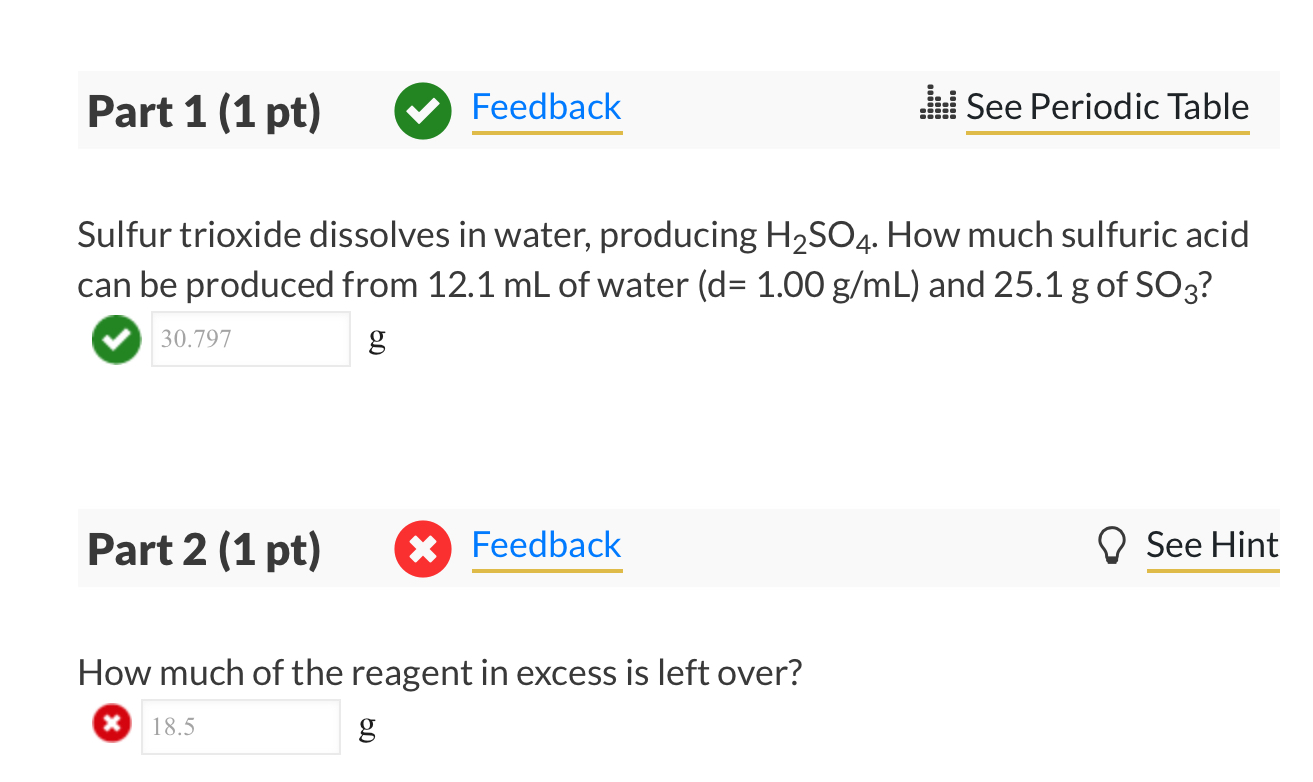 Solved Part 1 (1 ﻿pt)Sulfur trioxide dissolves in water, | Chegg.com