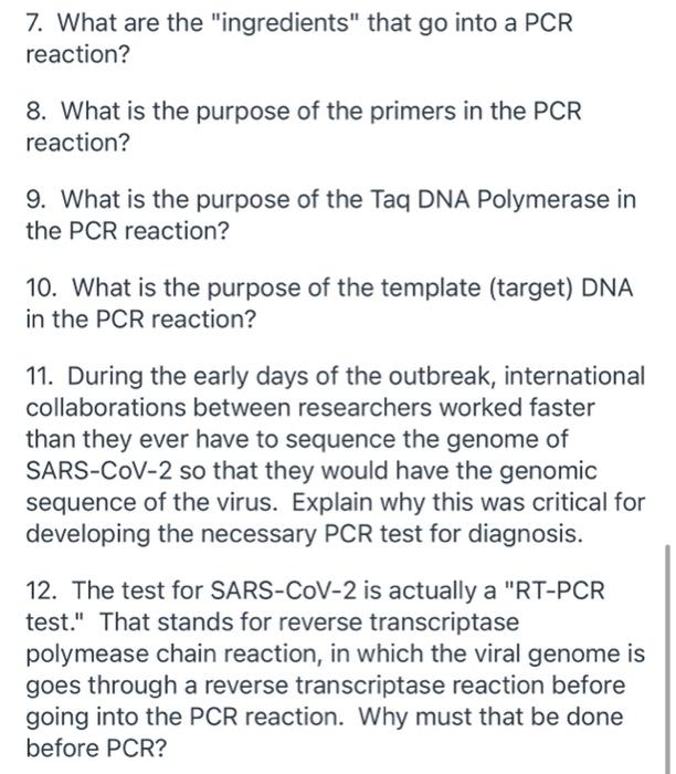 Solved 7. What are the "ingredients" that go into a PCR | Chegg.com