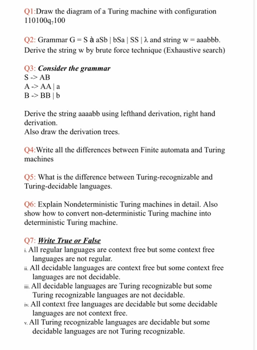 Solved Q1:Draw the diagram of a Turing machine with | Chegg.com