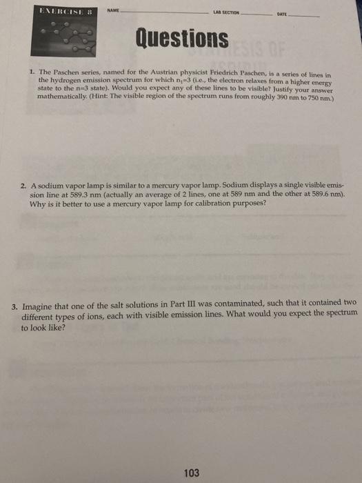 Solved EXERCISES NAME LAB SECTION DATE Questions ESIS OF 1. | Chegg.com