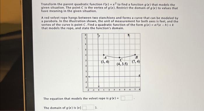 Solved Transform the parent quadratic function f(x)=x2 to | Chegg.com