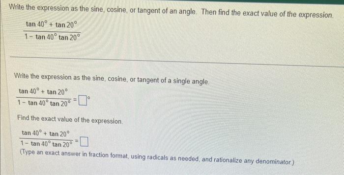 Solved Write the expression as the sine, cosine, or tangent | Chegg.com