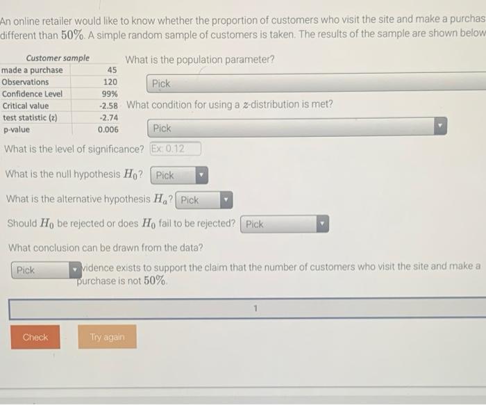 Solved An online retailer would like to know whether the | Chegg.com