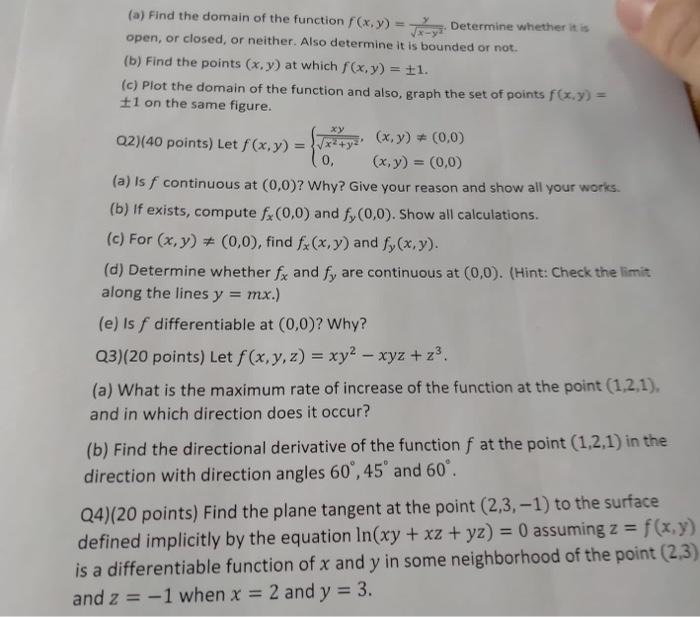 Solved (a) Find the domain of the function f(x,y)=x−y2y. | Chegg.com