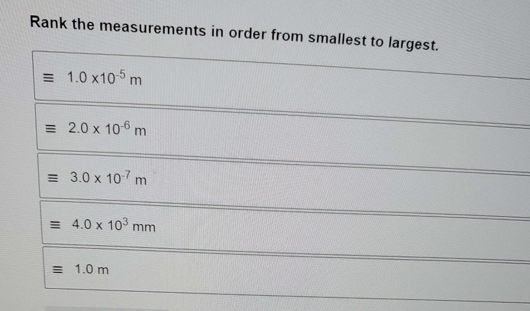 Solved Rank the measurements in order from smallest to | Chegg.com