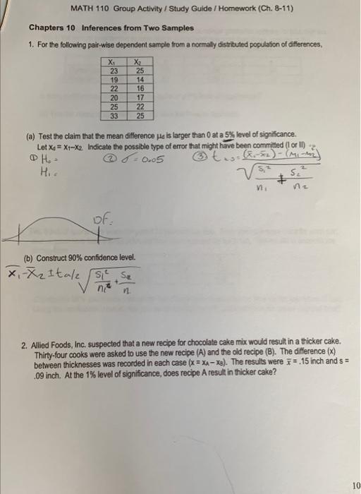 Solved MATH 110 Group Actlvity / Study Gulde / Homework (Ch. | Chegg.com