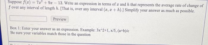 Solved Suppose f(x)=7x2+9x−13. Write an expression in terms | Chegg.com