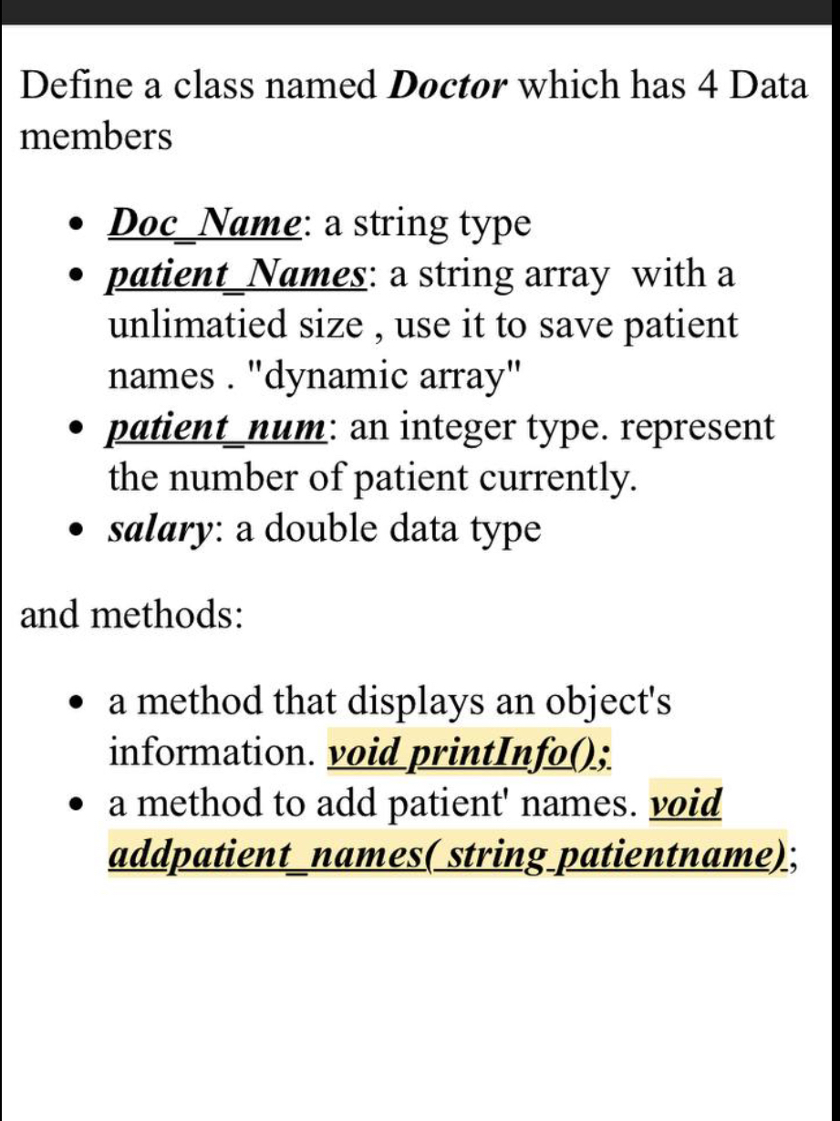 Solved Define a class named Doctor which has 4 ﻿Data | Chegg.com