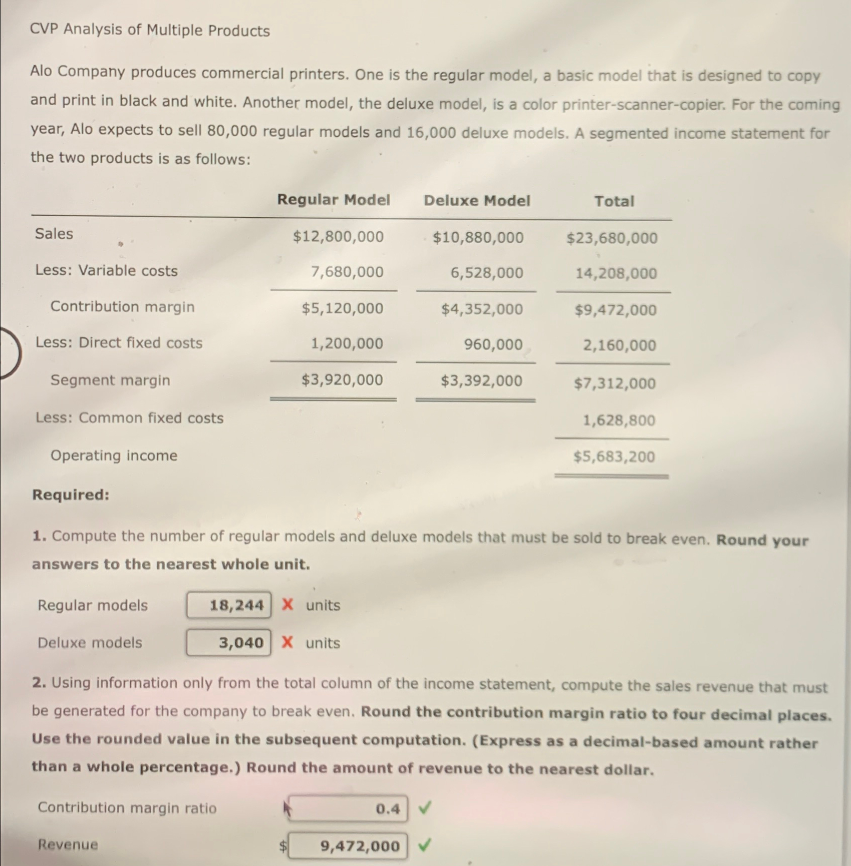Solved CVP Analysis of Multiple ProductsAlo Company produces | Chegg.com