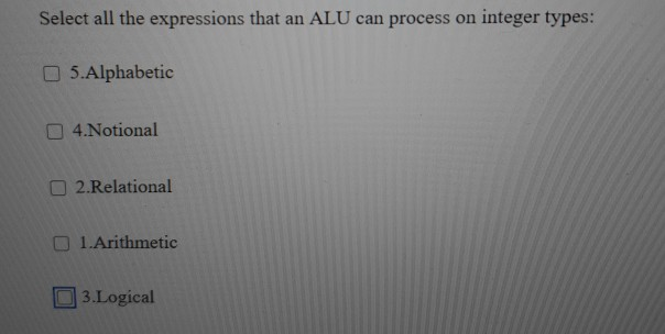 Solved Select all the expressions that an ALU can process on | Chegg.com