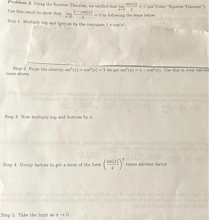 Solved Problem 3. Using the Squeeze Theorem, we verified | Chegg.com