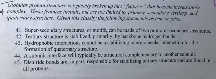 Solved Globular protein structure is typically broken up | Chegg.com