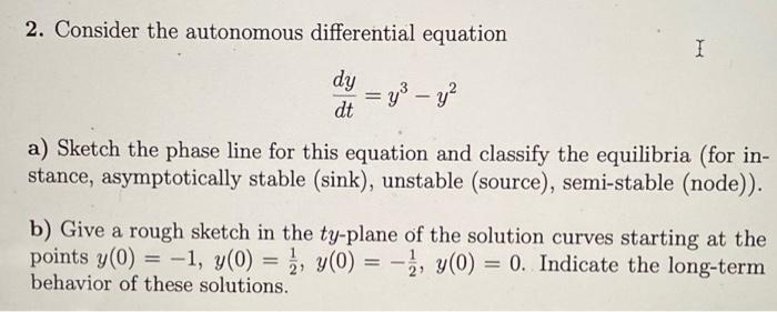 Solved 2. Consider the autonomous differential equation I dy | Chegg.com