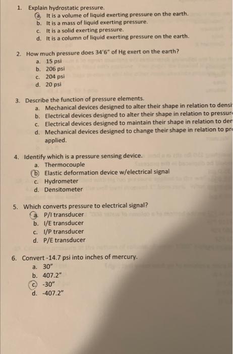 Solved 1. Explain hydrostatic pressure. (a. It is a volume | Chegg.com