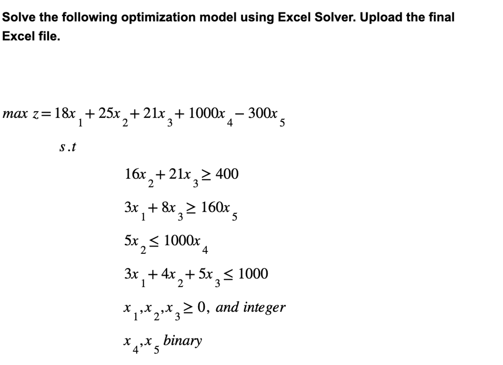 Solved Solve the following optimization model using Excel | Chegg.com