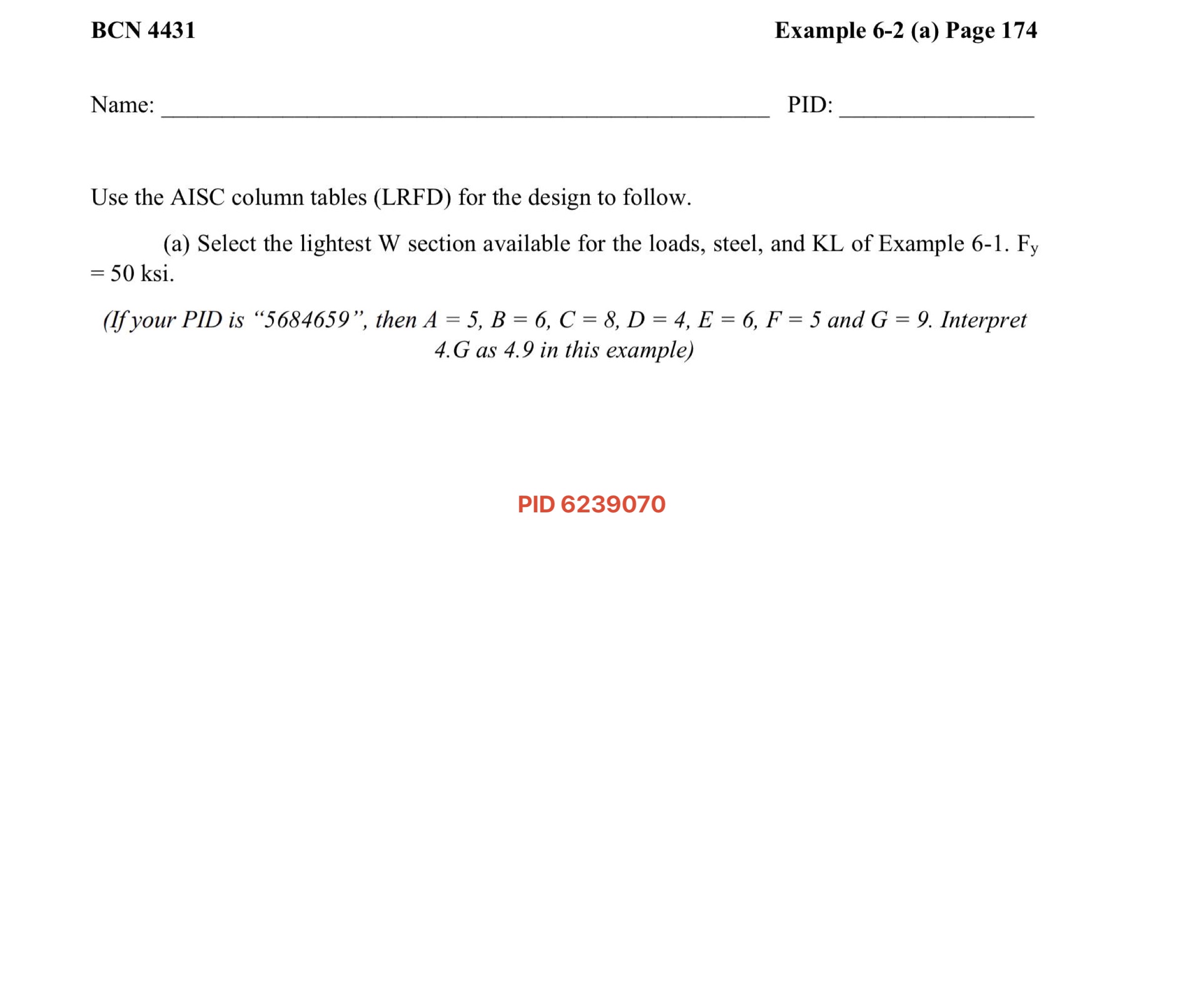 Solved BCN 4431Example 6-2 (a) ﻿Page 174NanPID:Use the AISC | Chegg.com