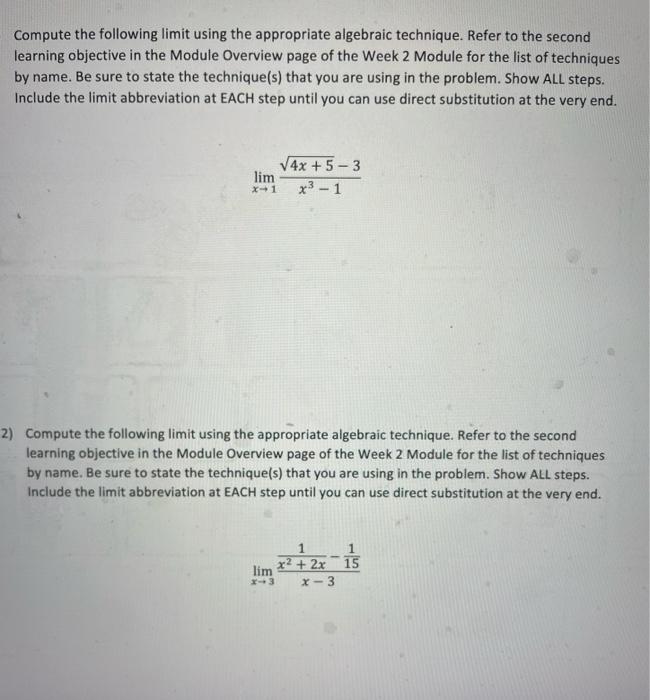 Solved Compute the following limit using the appropriate | Chegg.com