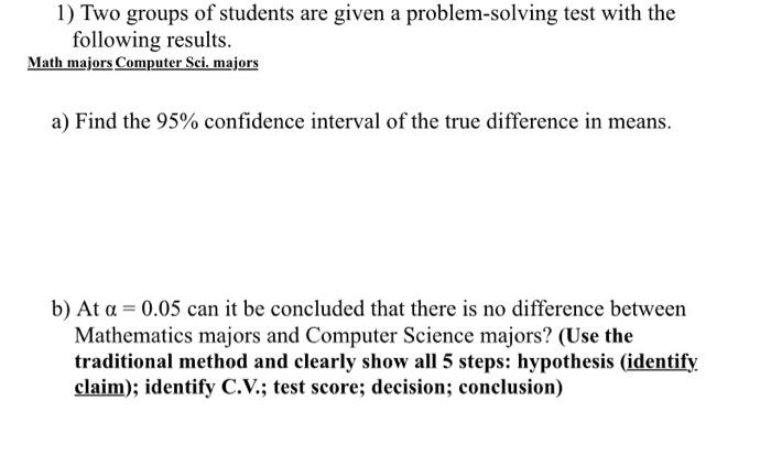 1) Two groups of students are given a problem-solving | Chegg.com