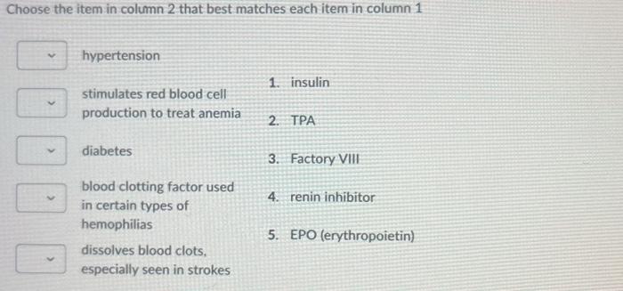 Solved Choose the item in column 2 that best matches each | Chegg.com