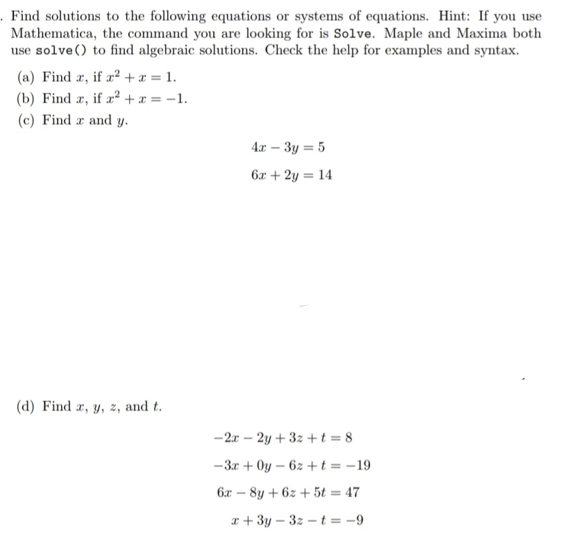 Solved Find solutions to the following equations or systems | Chegg.com