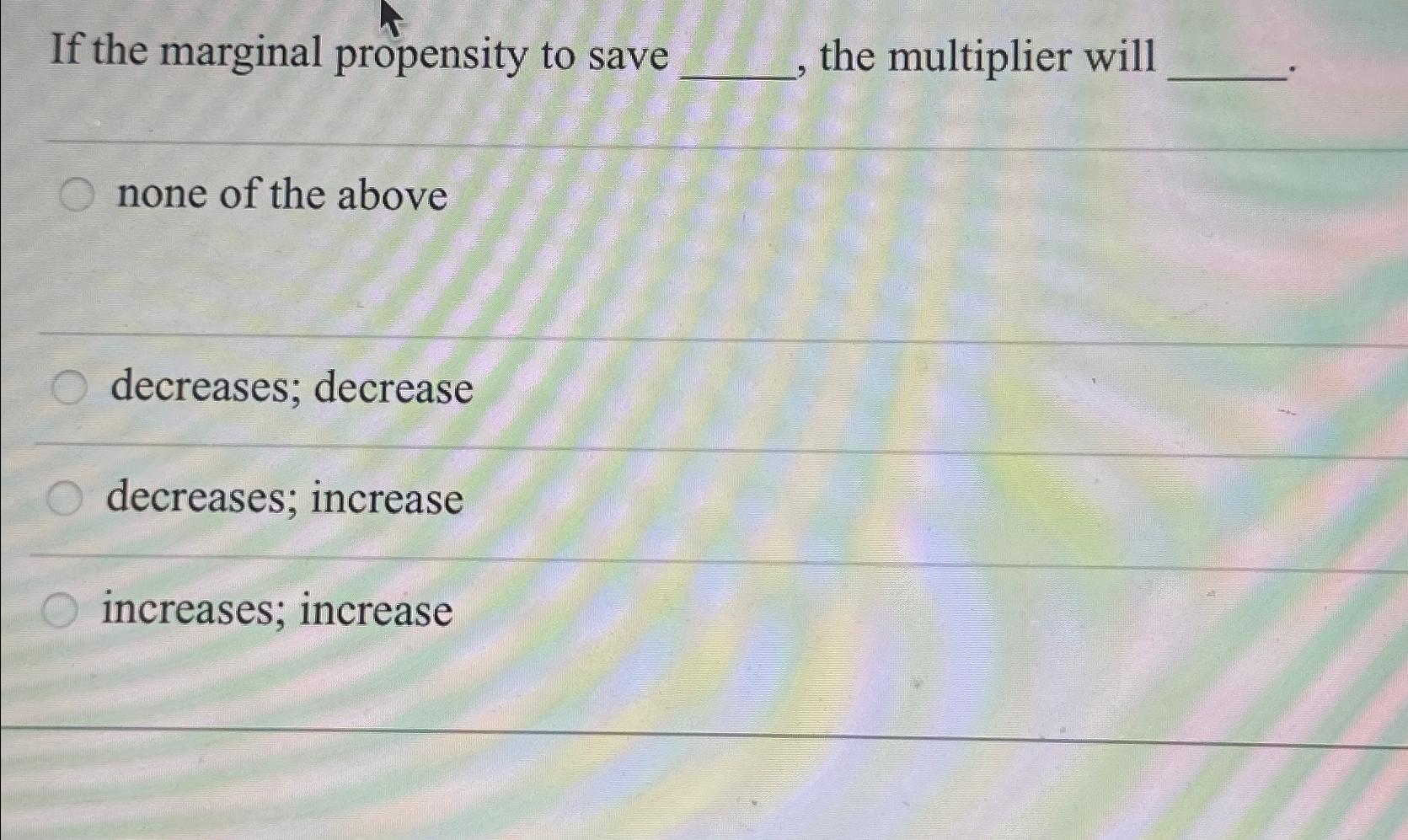 Solved If the marginal propensity to save the multiplier | Chegg.com
