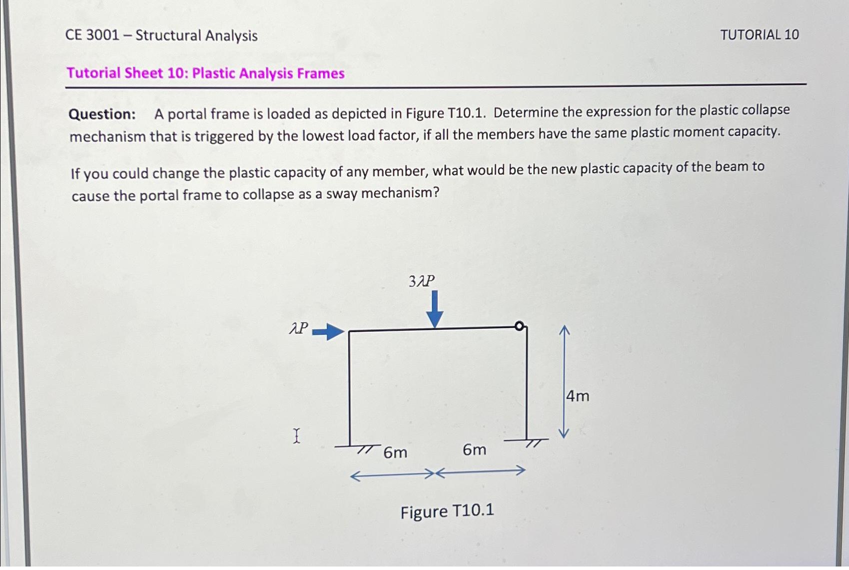 Solved CE 3001 - ﻿Structural AnalysisTUTORIAL 10Tutorial | Chegg.com