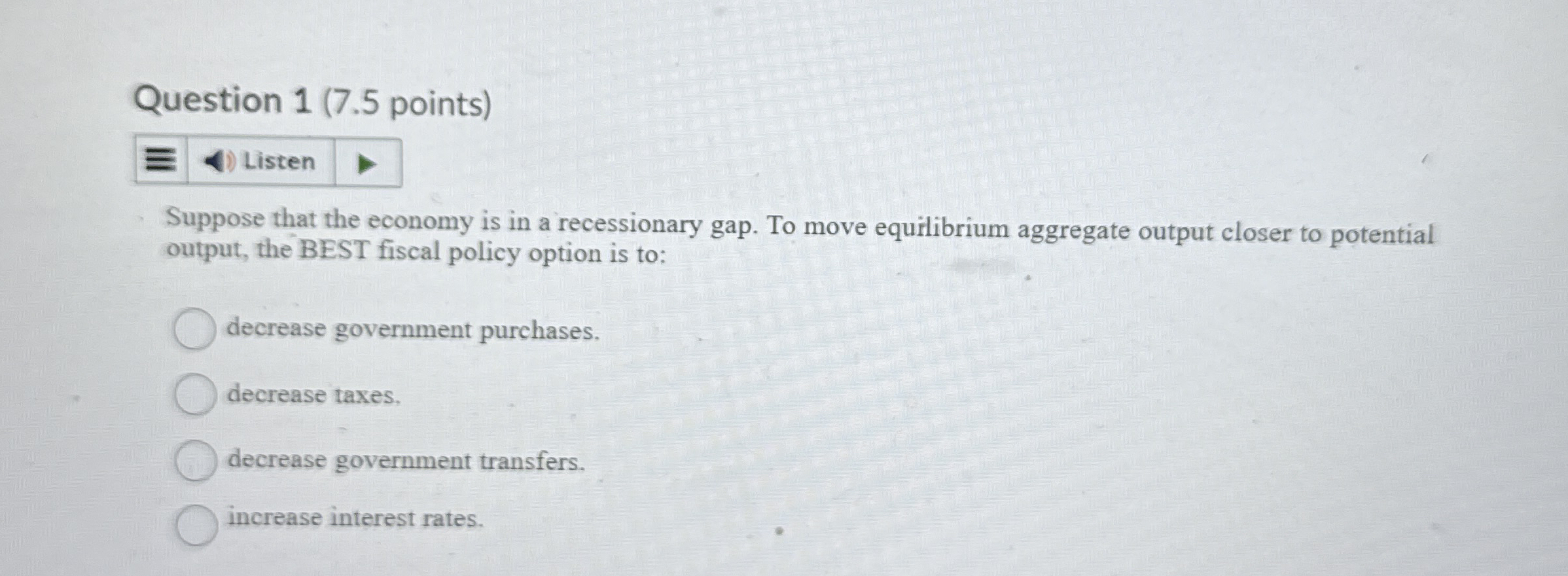 Solved Question 1 (7.5 ﻿points)ListenSuppose that the | Chegg.com