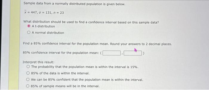 Solved Sample data from a normally distributed population is | Chegg.com