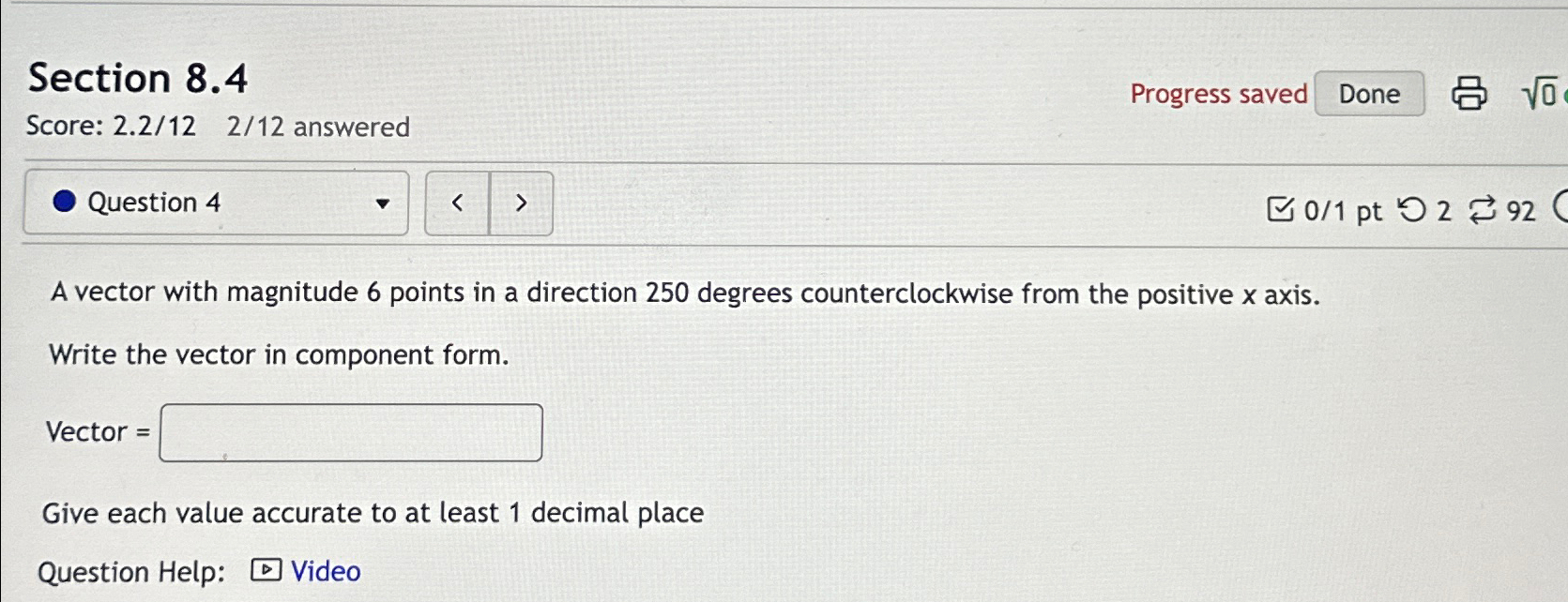 Solved Section 8.4Progress savedScore: 2.2/12 2/12 | Chegg.com