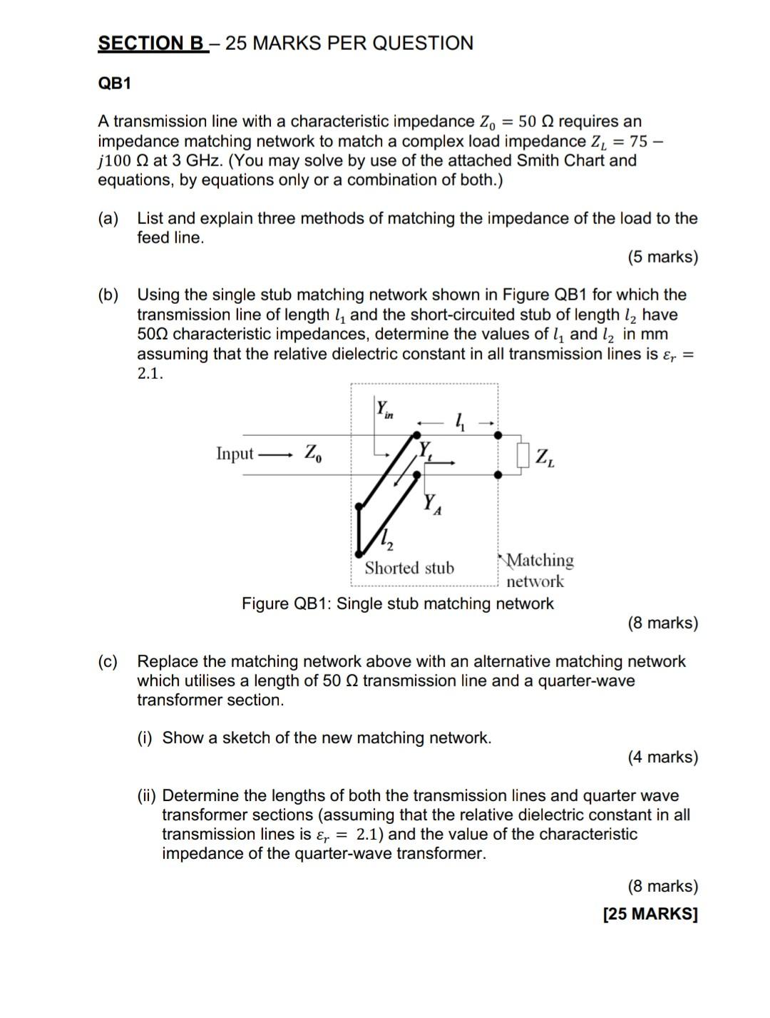 Solved (b) Using the single stub matching network shown in | Chegg.com
