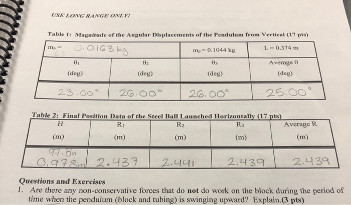 USE LONG RANGE ONLY! Table 1: Magnitude of the | Chegg.com