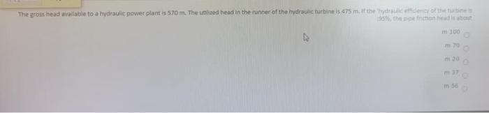 Solved The gross head available to a hydraulic power plant | Chegg.com