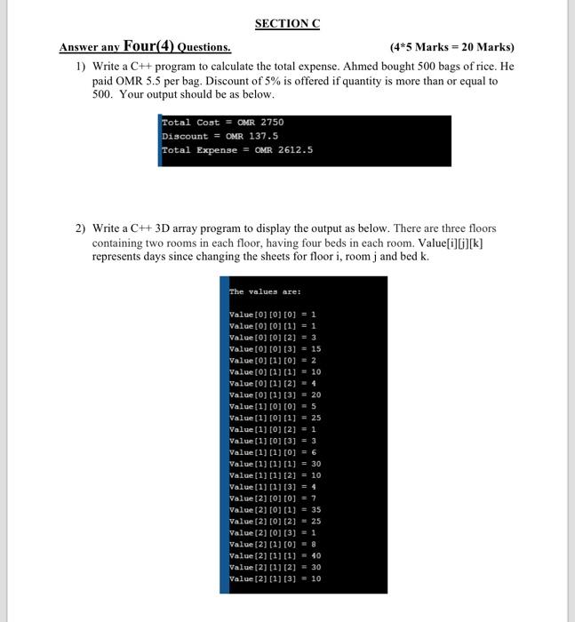 Solved SECTION C Answer any Four(4) Questions. (4*5 Marks = | Chegg.com